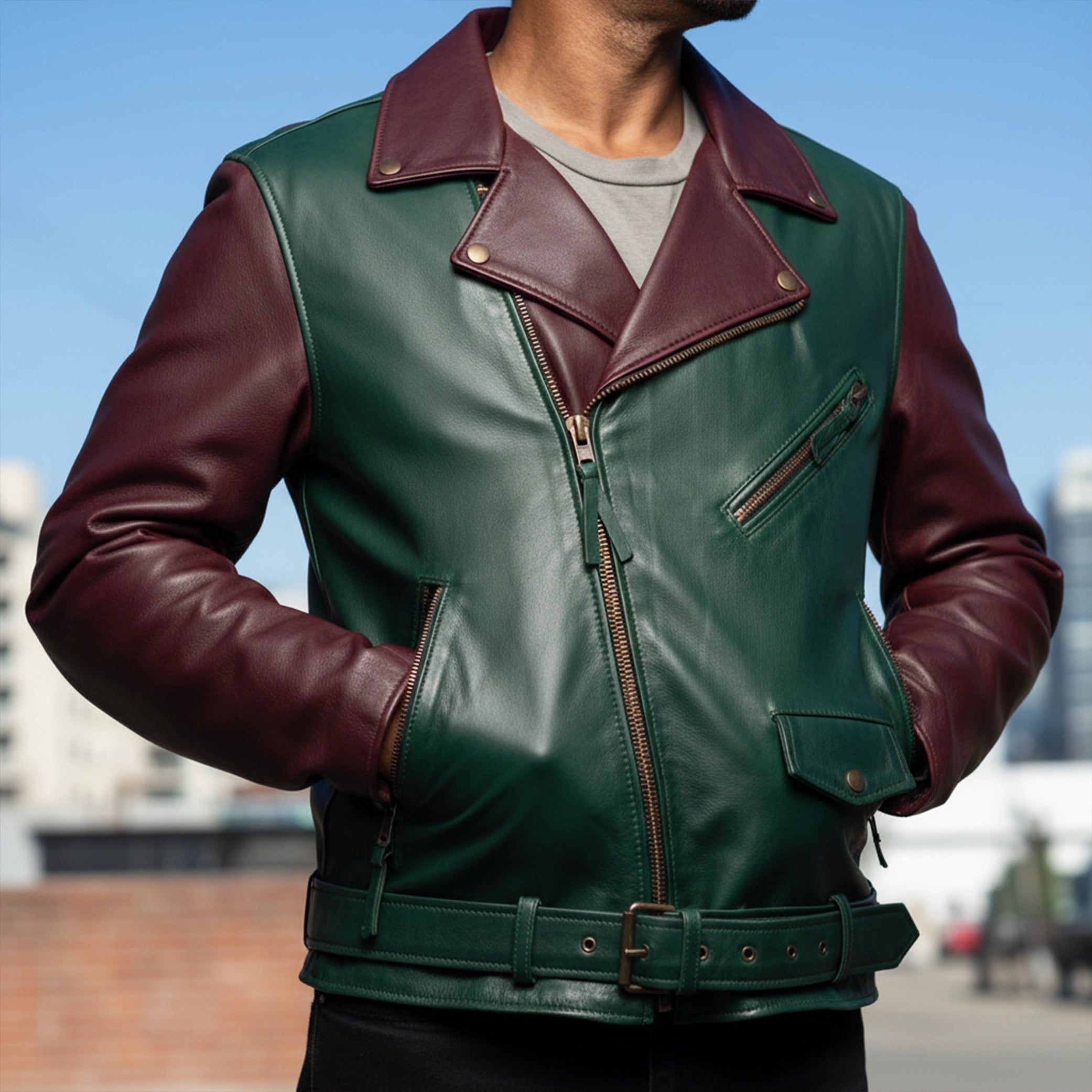 Custom Mens Motorcycle Leather Jacket Tailored Fit