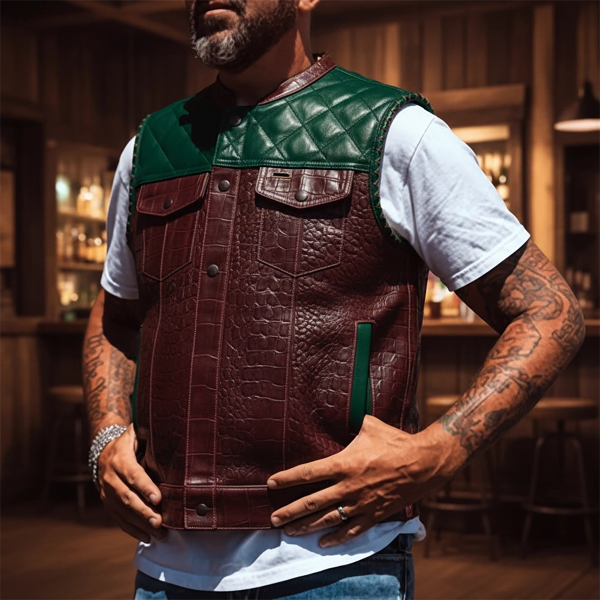 Custom Tailored Mens Club Style Leather Vest